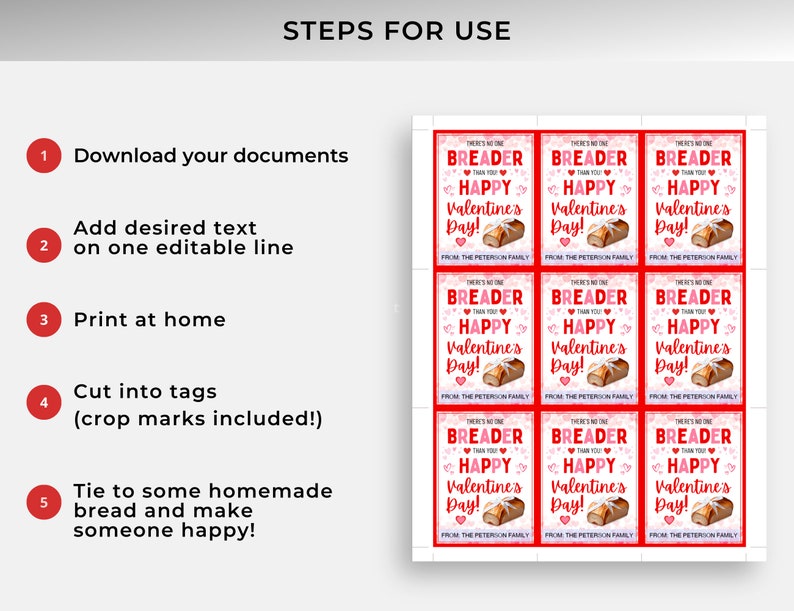 Valentine Editable Bread Gift Tag for Neighbors, Friends, Teachers, and ...