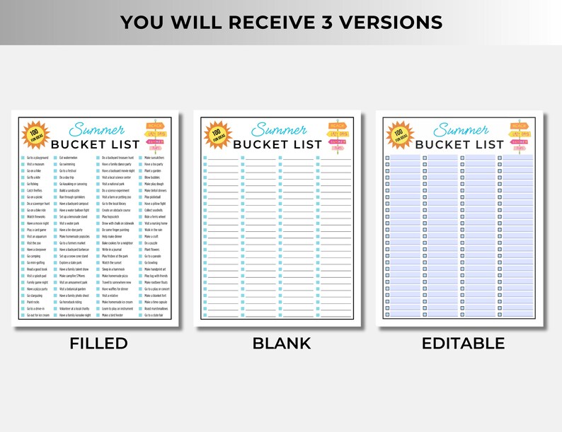 Summer Bucket List Printable, Editable Summer Activities Checklist ...