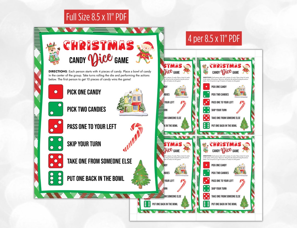 Christmas Candy Dice Game Printable, Christmas Party Game, Classroom ...