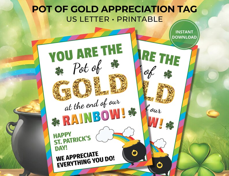 St. Patrick's Day Pot of Gold Printable Gift Tag for Staff or Employee ...
