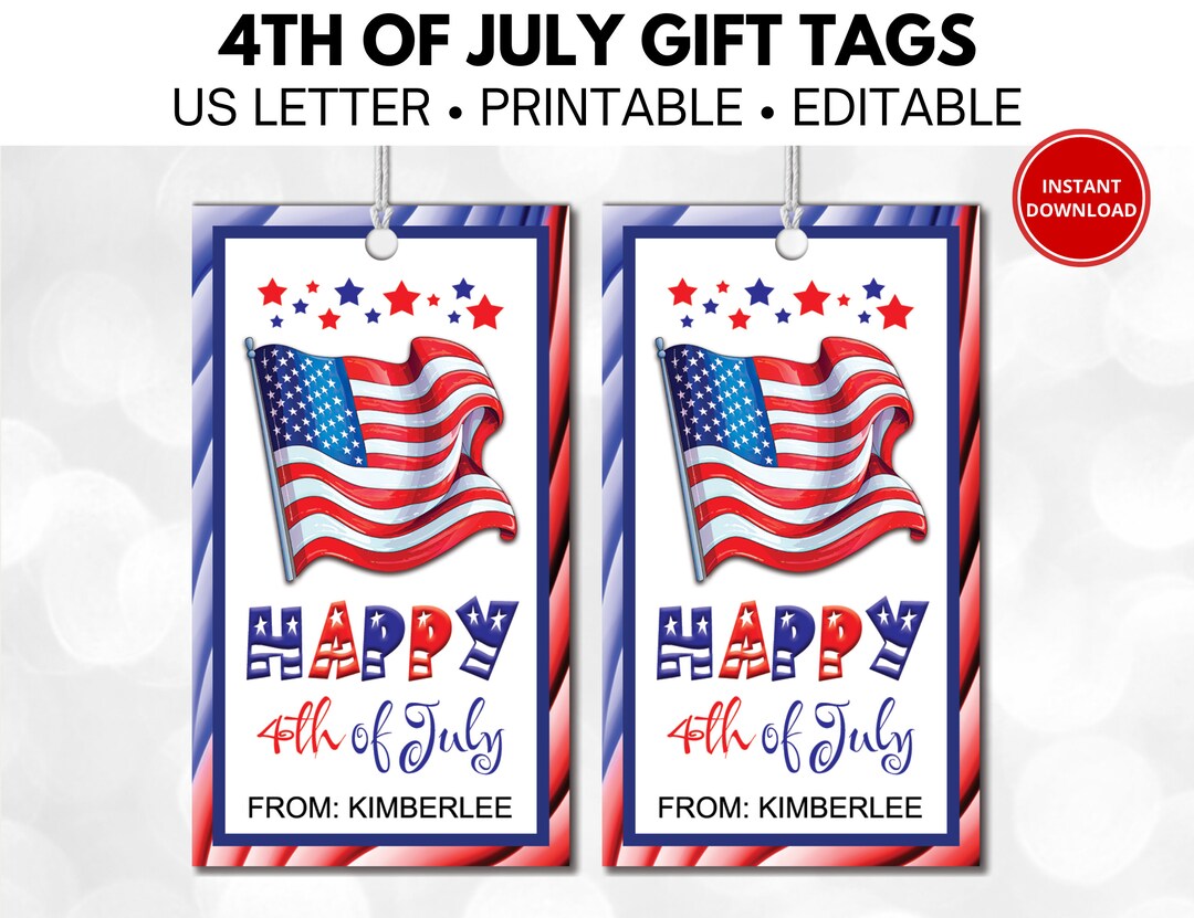 4th of July Printable Tags, Happy 4th of July Flag Gift Tags, Fourth of ...