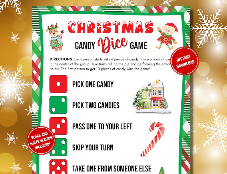 Christmas Candy Dice Game Printable, Christmas Party Game, Classroom ...