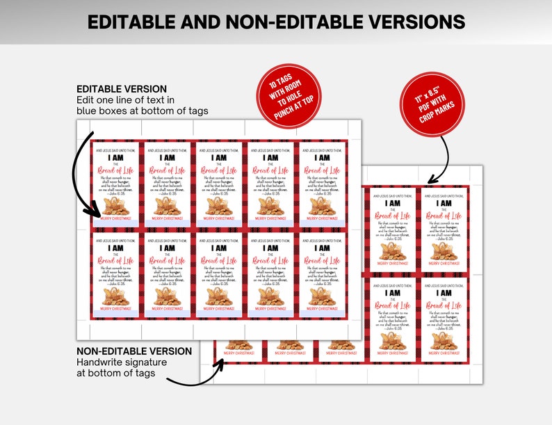 I Am the Bread of Life Christmas Printable Gift Tag, Editable Gift Tag ...