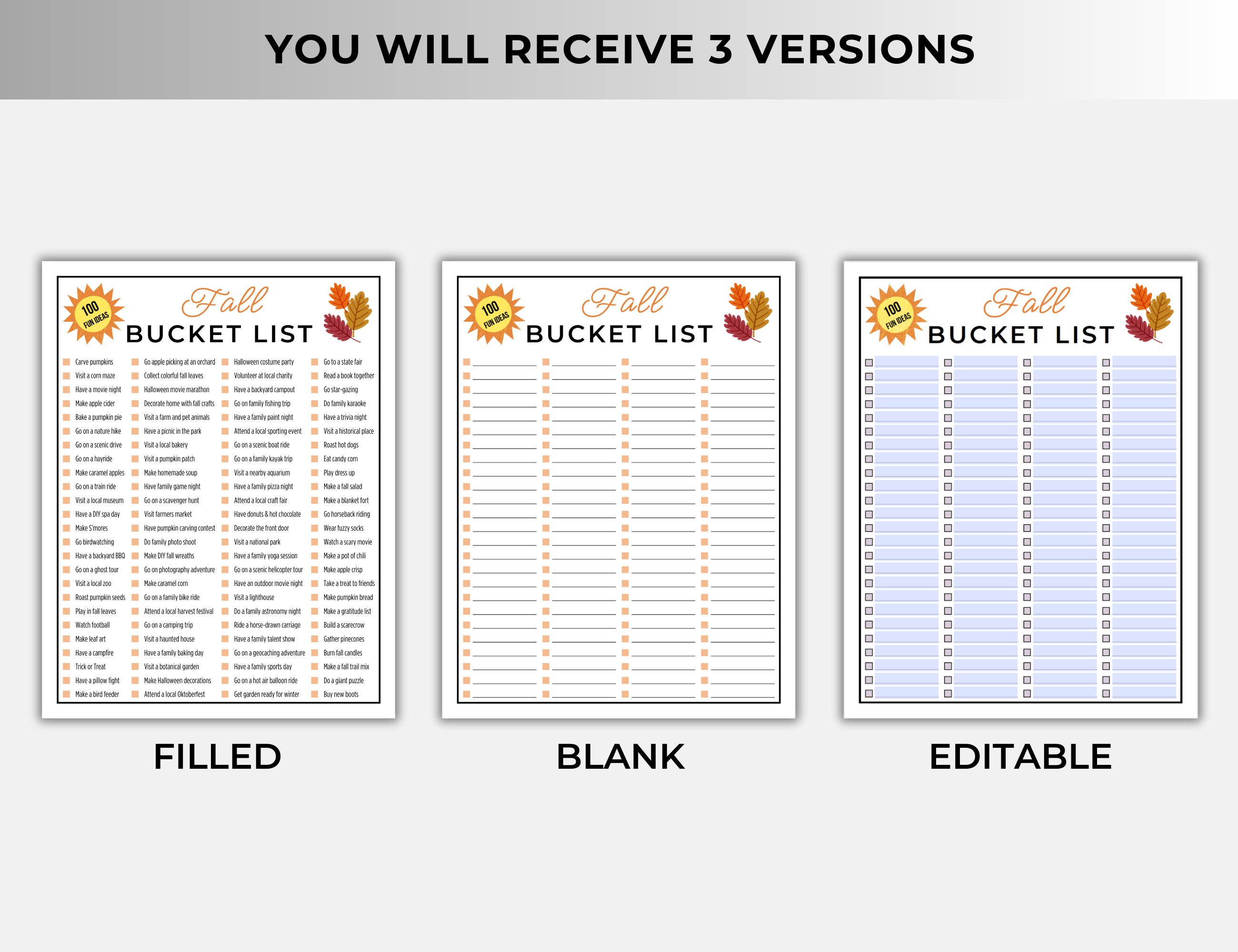 Fall Bucket List Printable, Editable Fall Activities Checklist Template ...