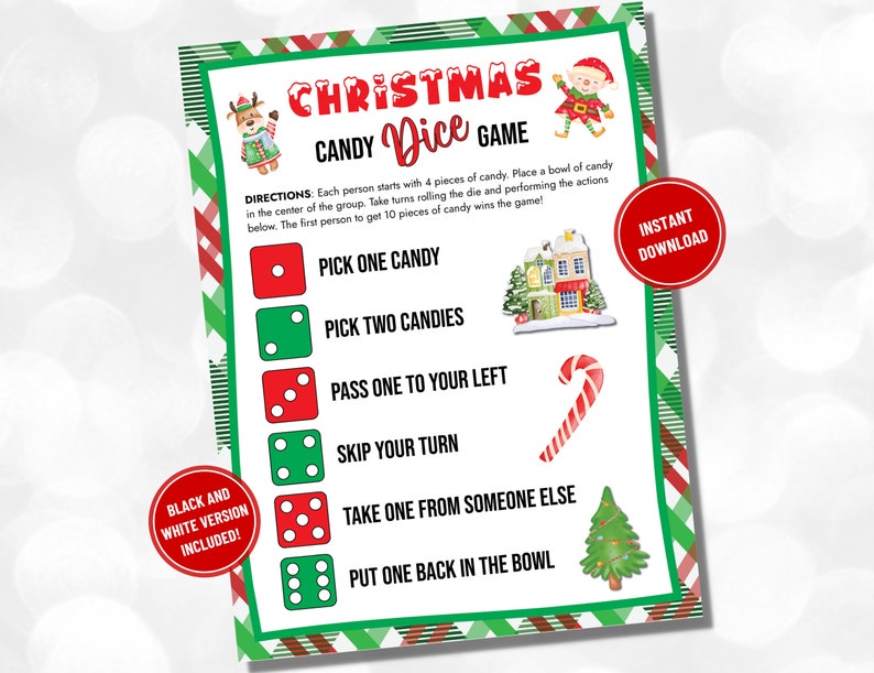 Christmas Candy Dice Game Printable, Christmas Party Game, Classroom ...