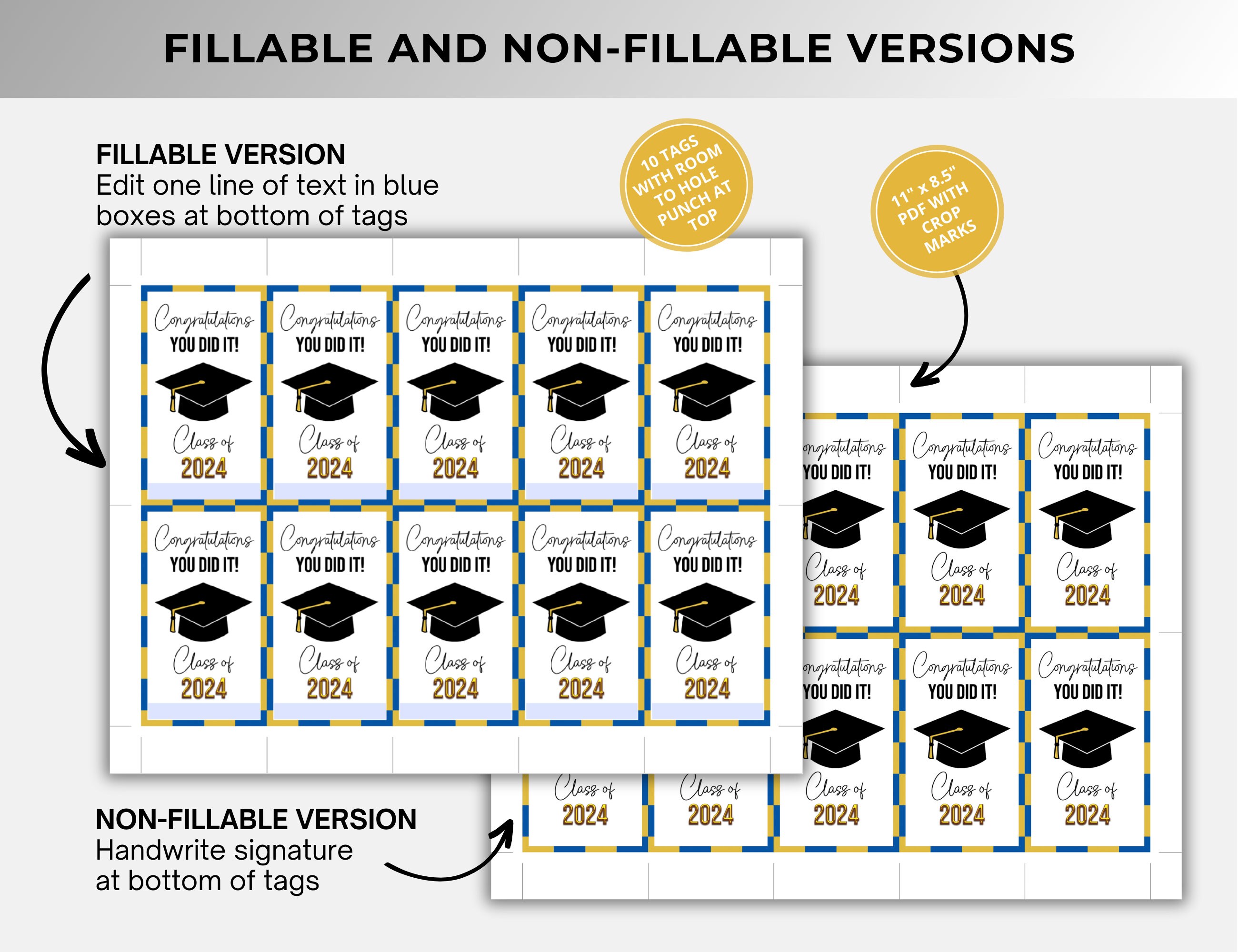 Graduation Gift Tags for Class of 2024, Printable Student Graduate Cap ...