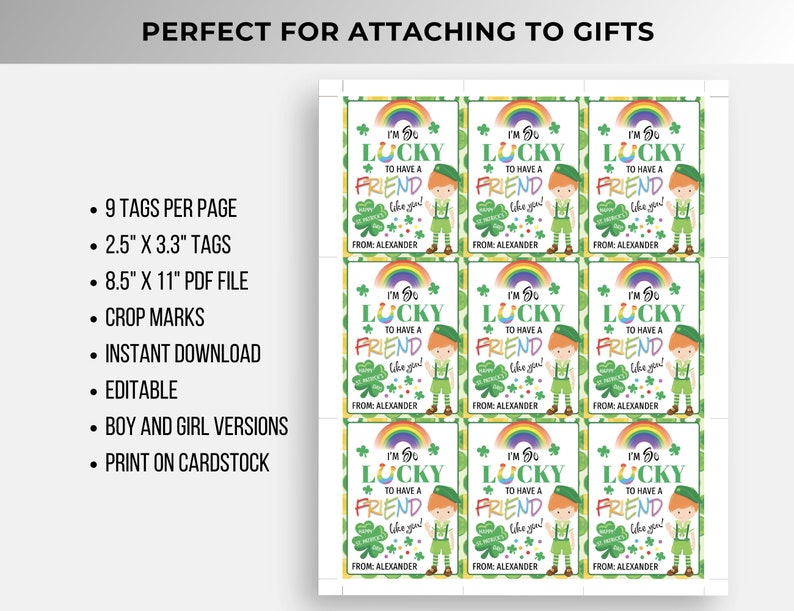 St. Patrick's Day Printable Gift Tag, I'm so Lucky to Have a Friend ...