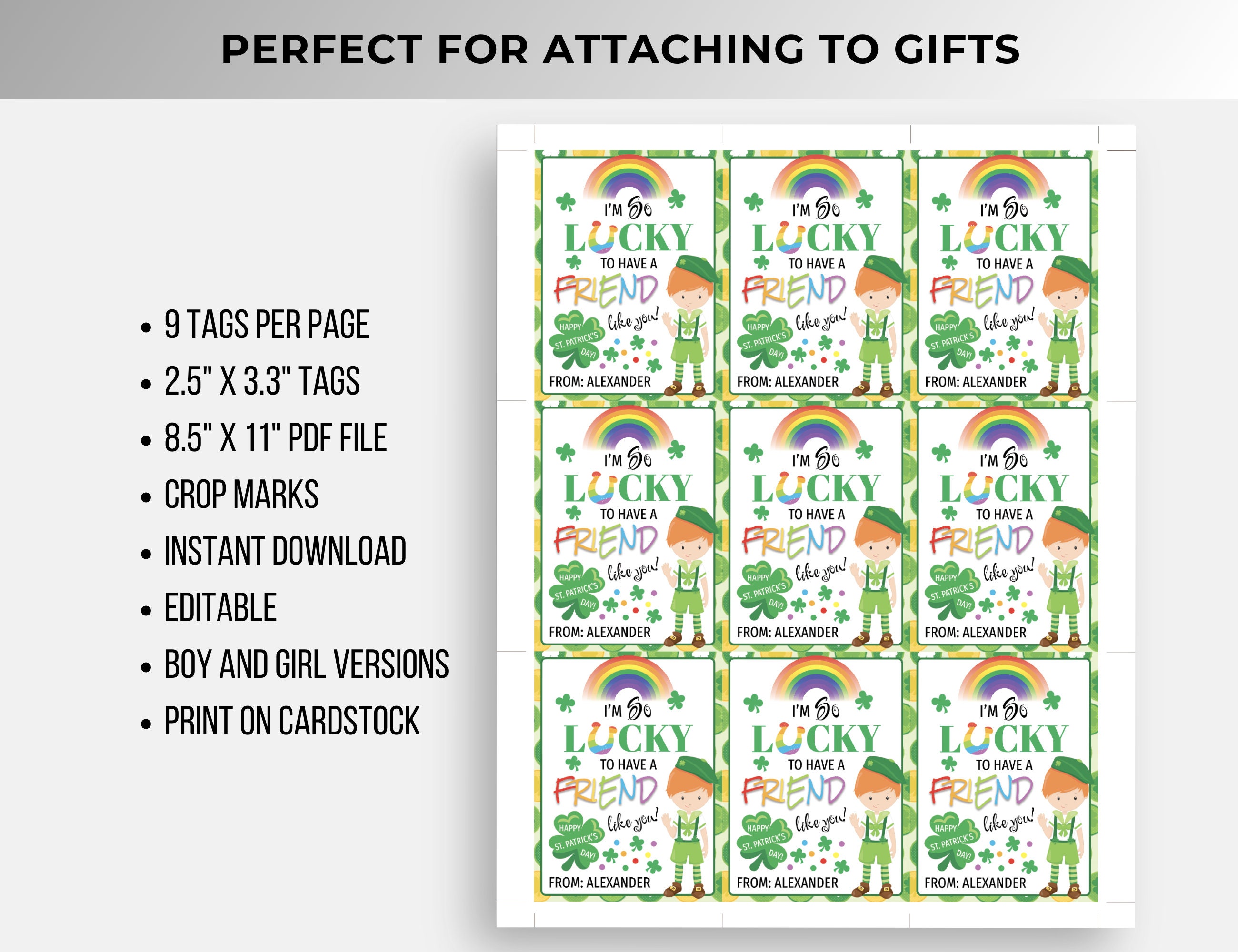 St. Patrick's Day Printable Gift Tag, I'm so Lucky to Have a Friend ...