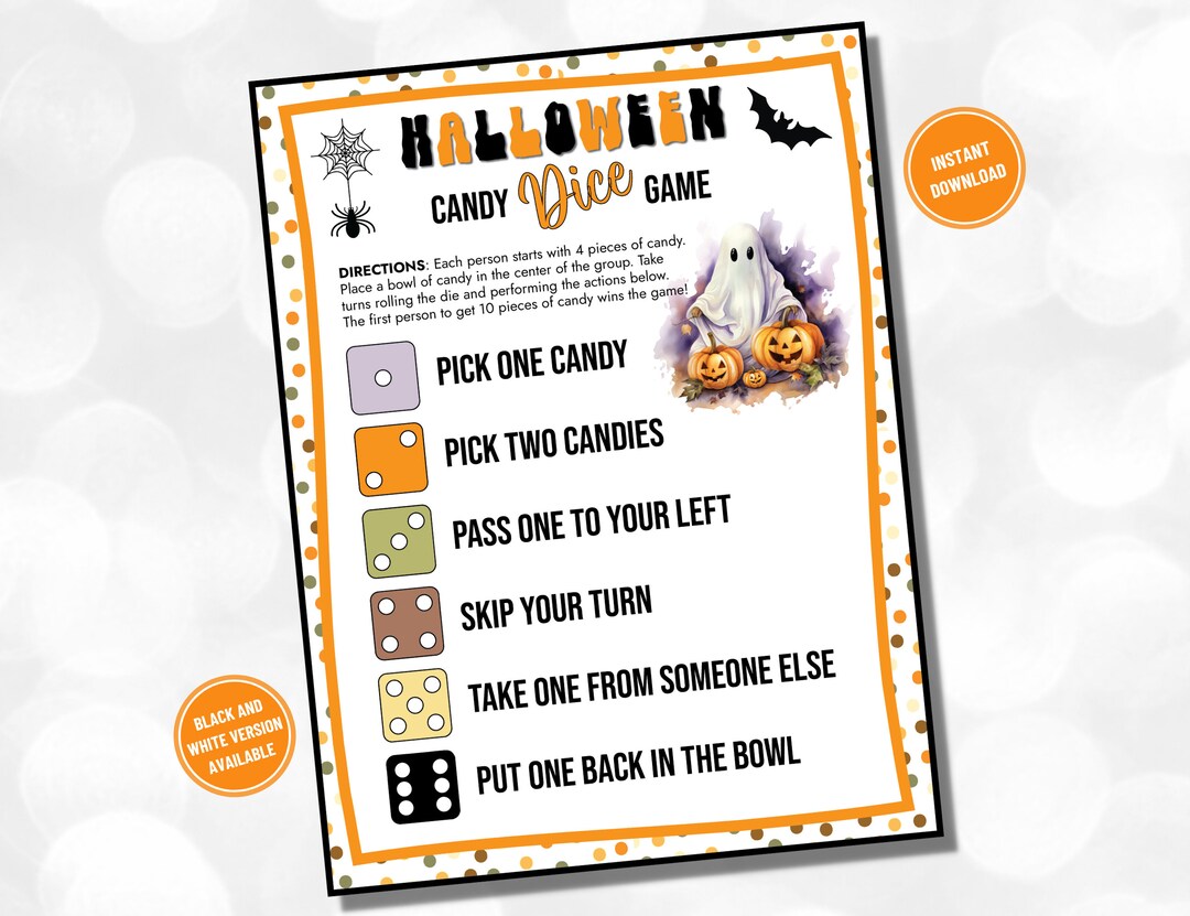 Halloween Candy Dice Game, Halloween Game for Office Party, Printable ...