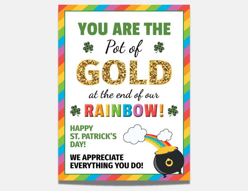 St. Patrick's Day Pot of Gold Printable Gift Tag for Staff or Employee ...