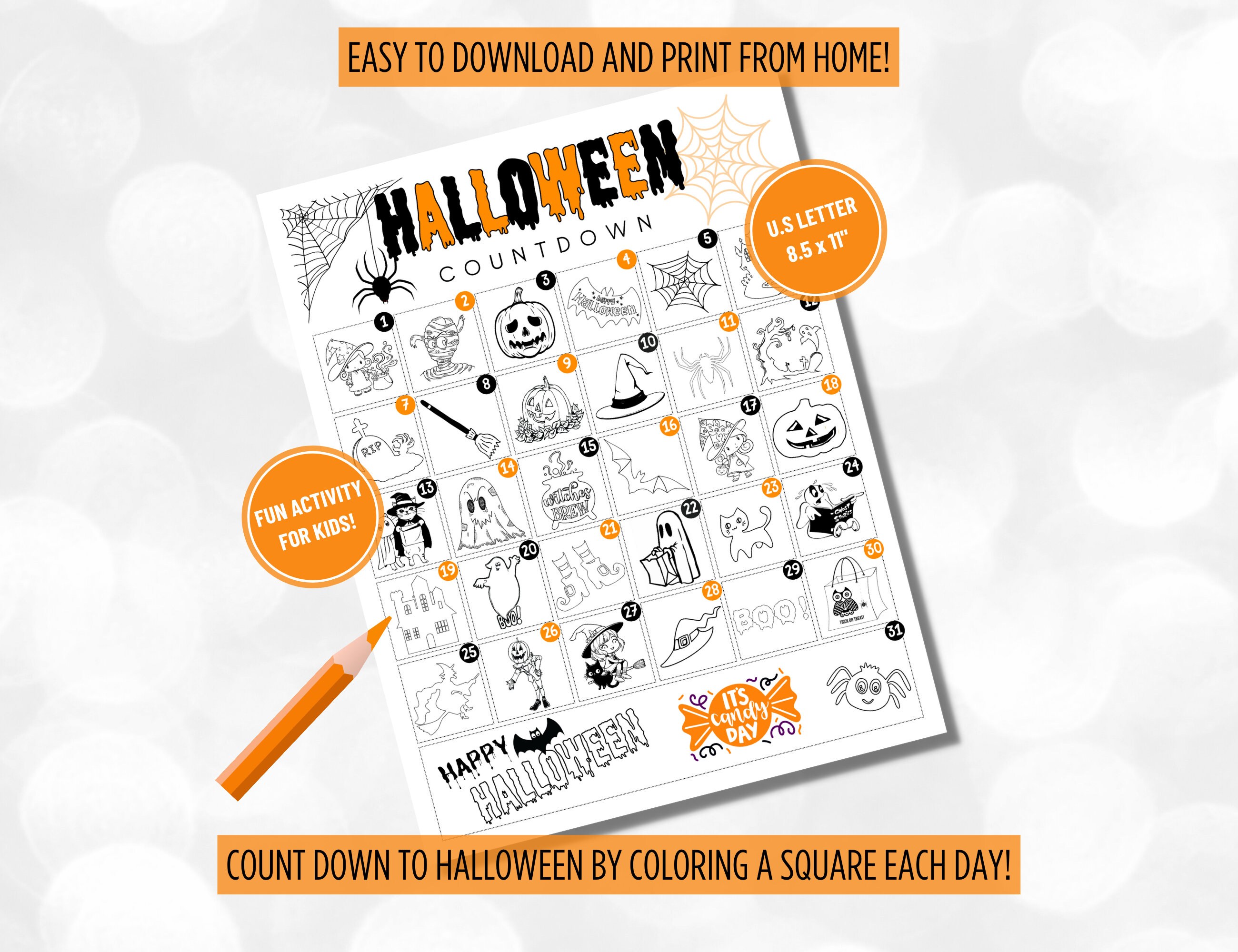 Halloween Countdown Coloring Calendar, Halloween Printable Advent ...