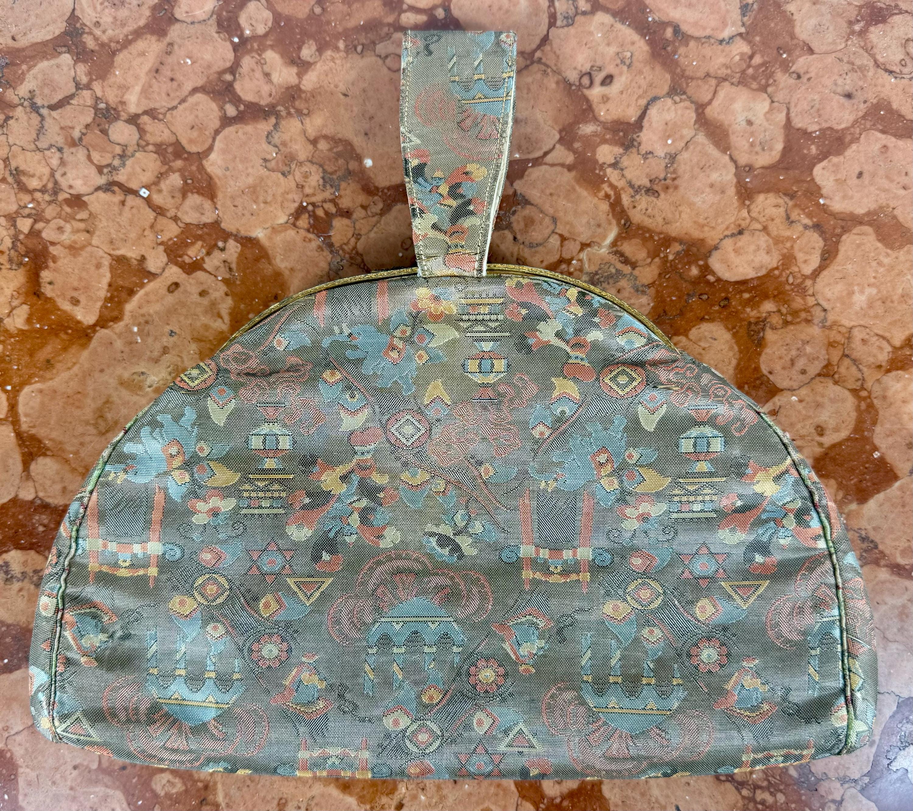 Vintage Antique 1920s SILK BROCADE PURSE Jade and Coral Jeweled Clasp ...