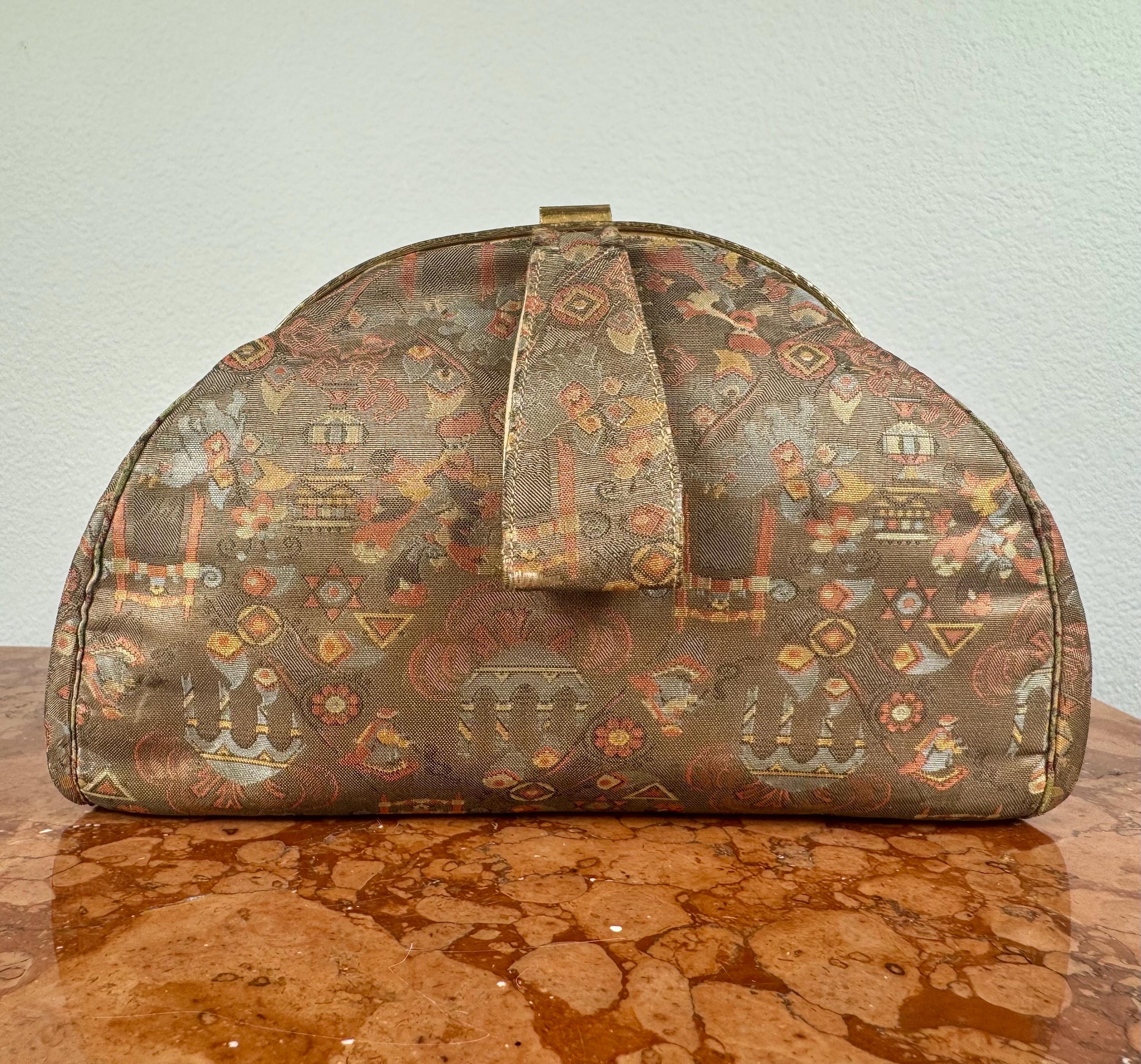 Vintage Antique 1920s SILK BROCADE PURSE Jade and Coral Jeweled Clasp ...