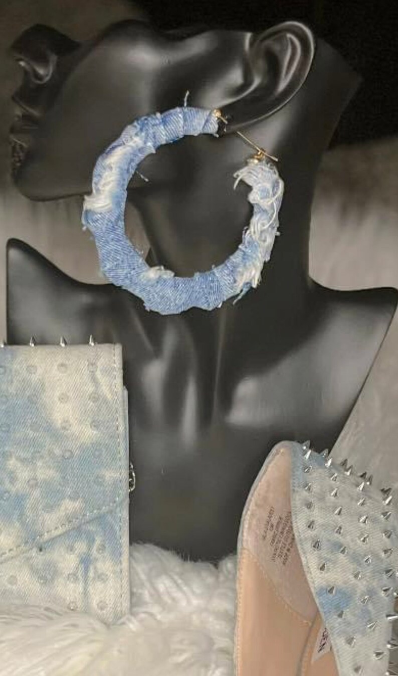 Denim Hoop Earrings - Etsy