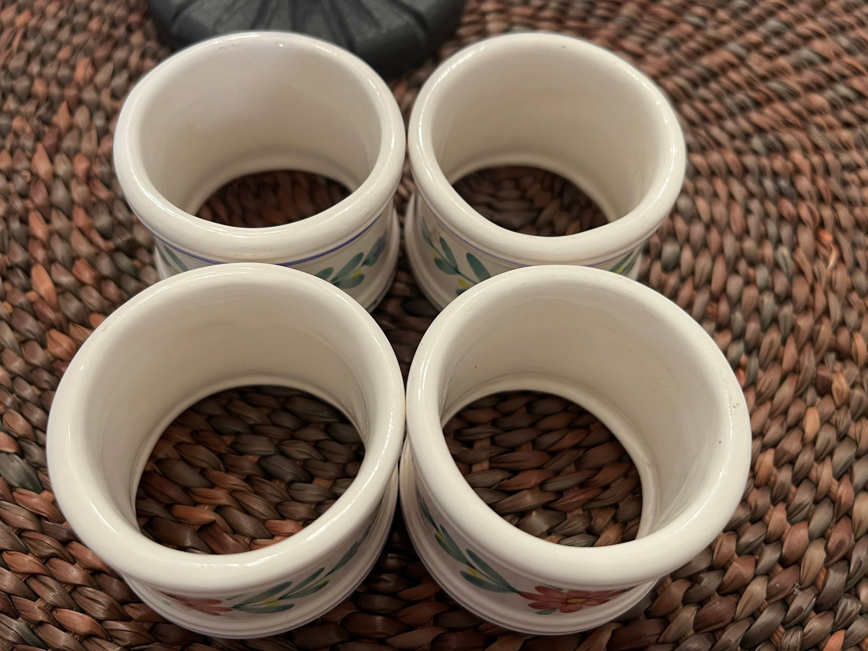 Four Vintage White Porcelain Napkin Rings With Flowers - Etsy