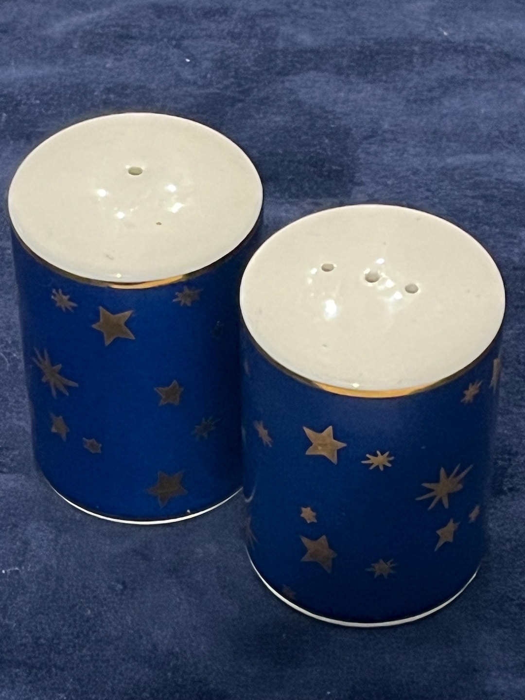 Sakura Celestial Holiday Dinnerware Blue 14k Gold Stars Salt & Pepper ...