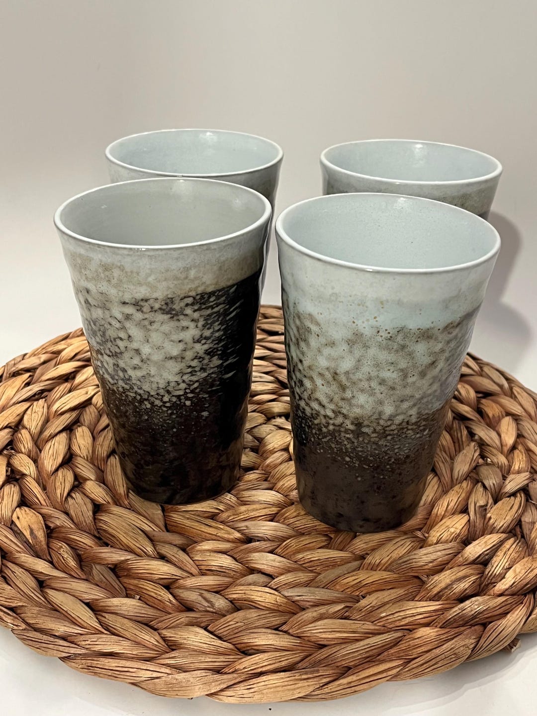 Daiso Japan Oil Spot Clay Pottery Mug- Set of 4 - Etsy