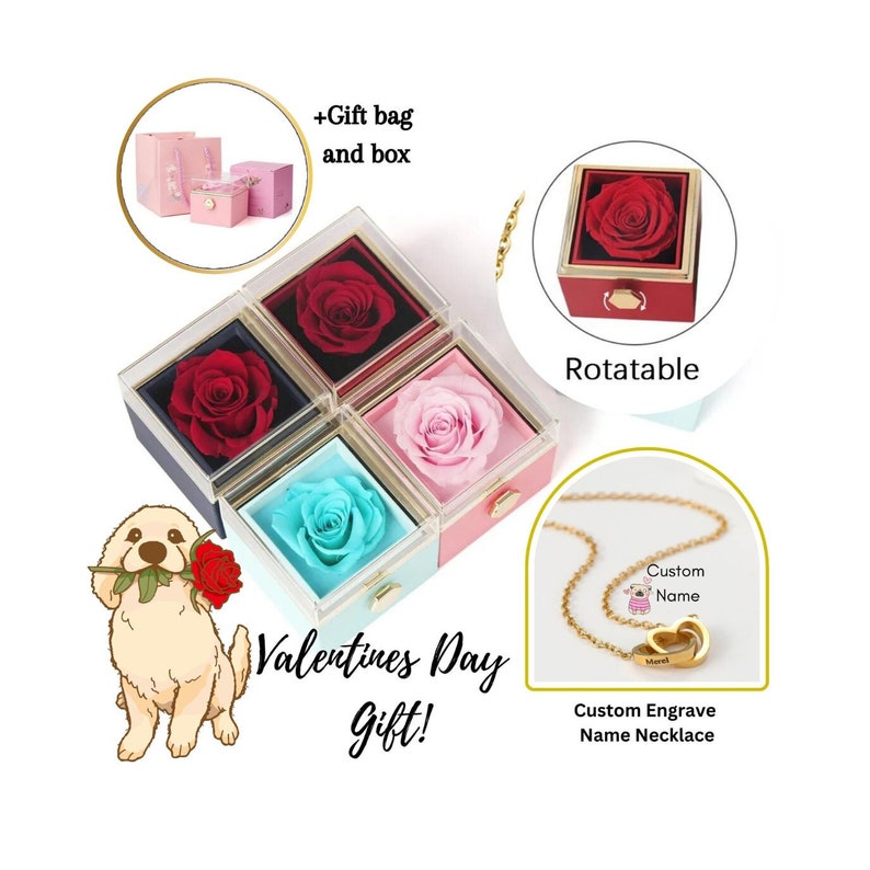 Timeless Elegance: Eternal Rose Box With Custom Name Engraved Necklace ...