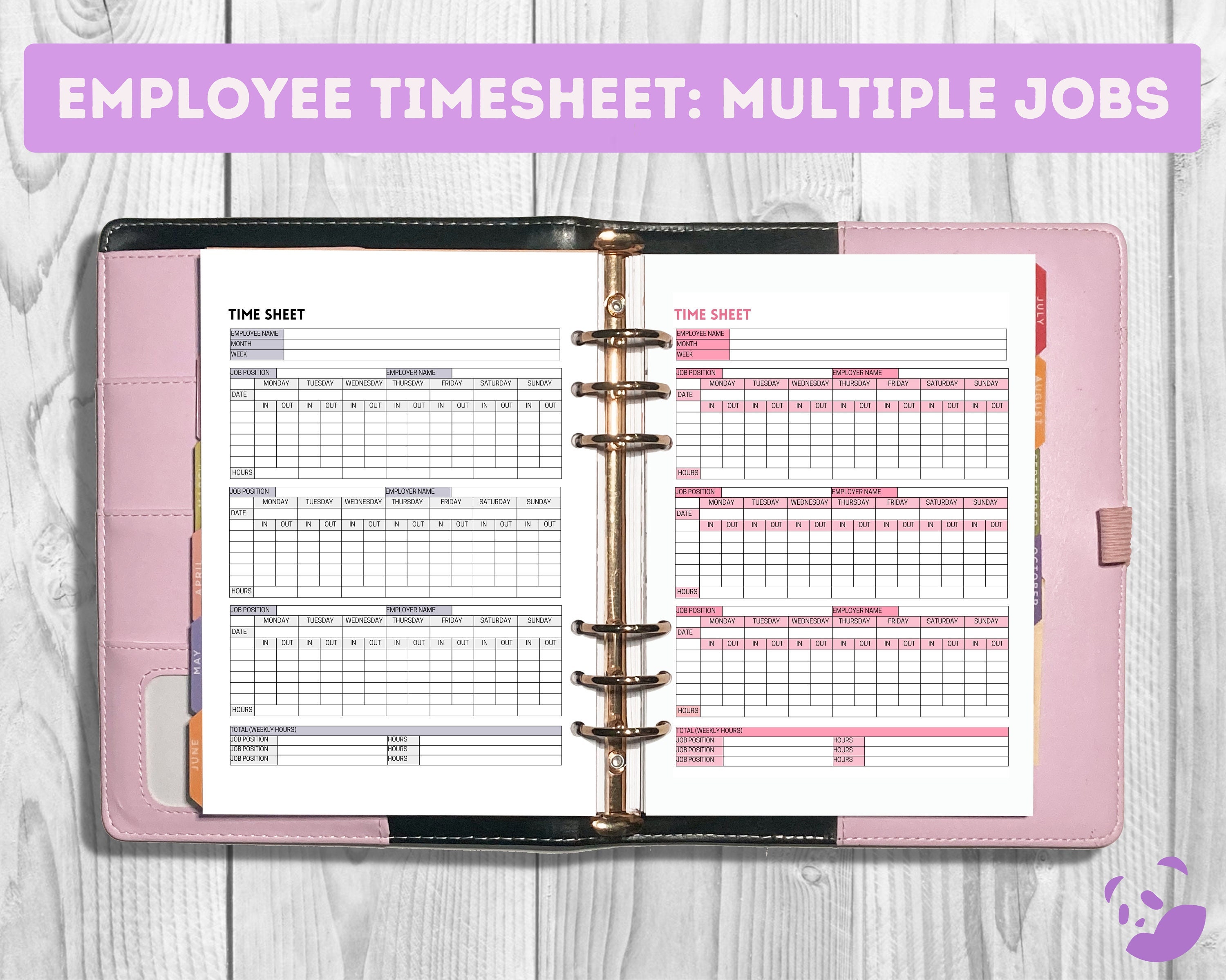 Employee Timesheet Multiple Jobs Minimalist Design - Etsy