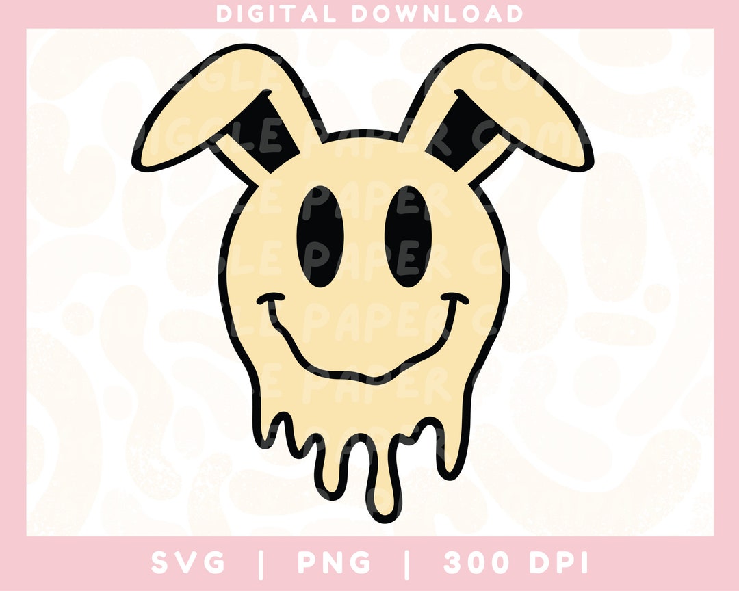 Retro Easter Bunny Drippy Smile SVG PNG, Groovy Easter Melted Face ...