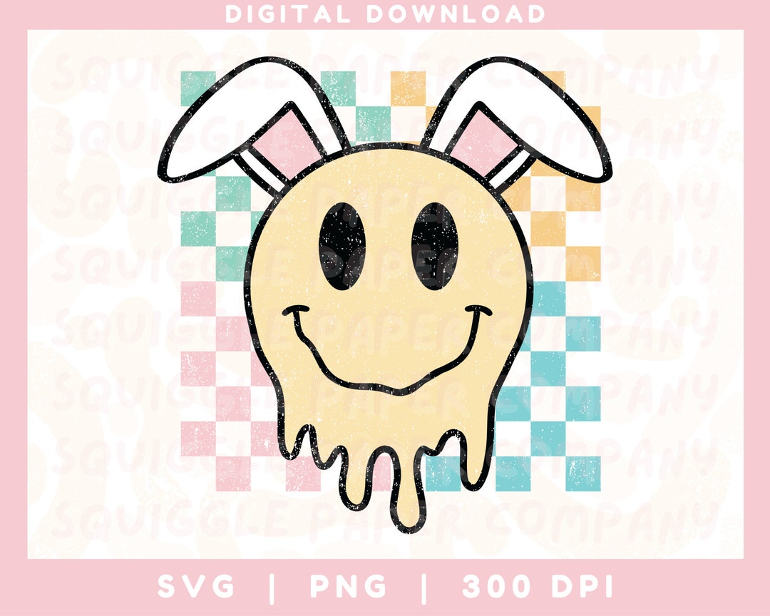 Retro Easter Bunny Drippy Smile SVG PNG, Groovy Easter Melted Face ...