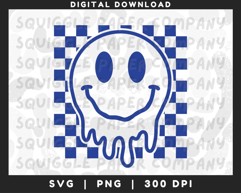 Checker Drippy Smiley Face SVG PNG Melted Smiley Face Cut - Etsy
