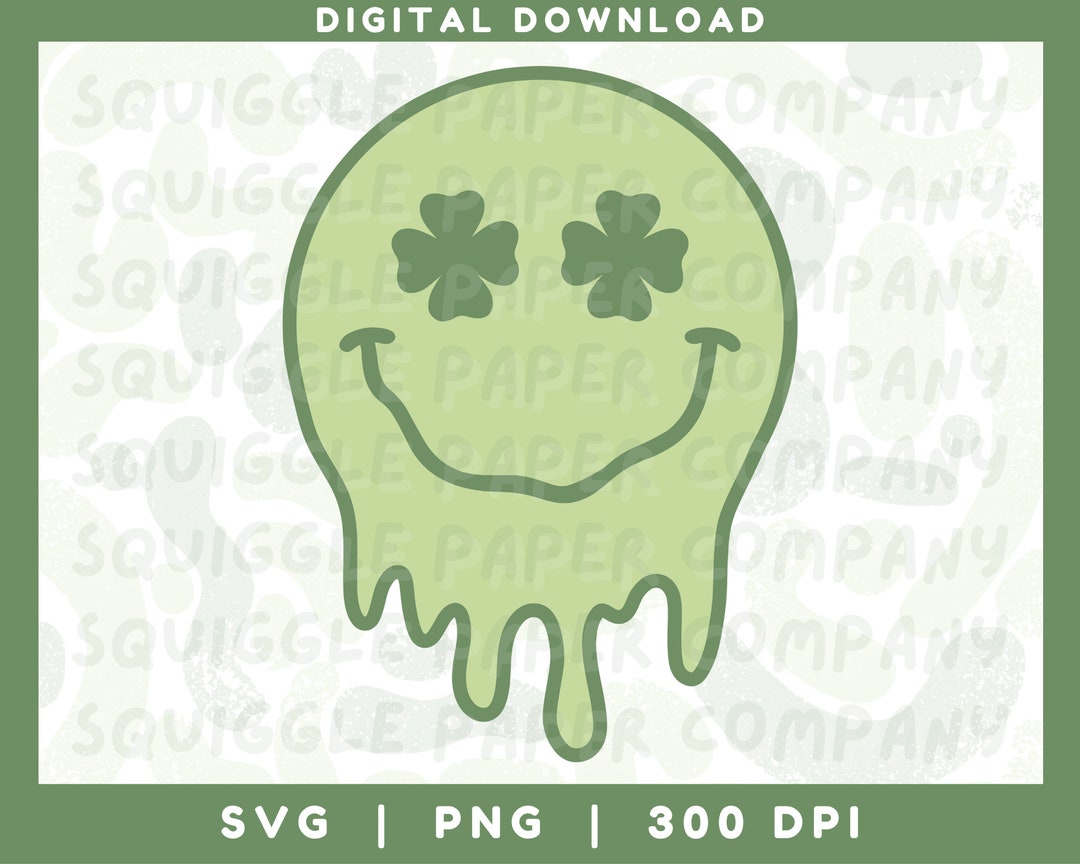 Drippy Shamrock Smiley SVG PNG, Retro Shamrock Eyes Smiley Face, St ...
