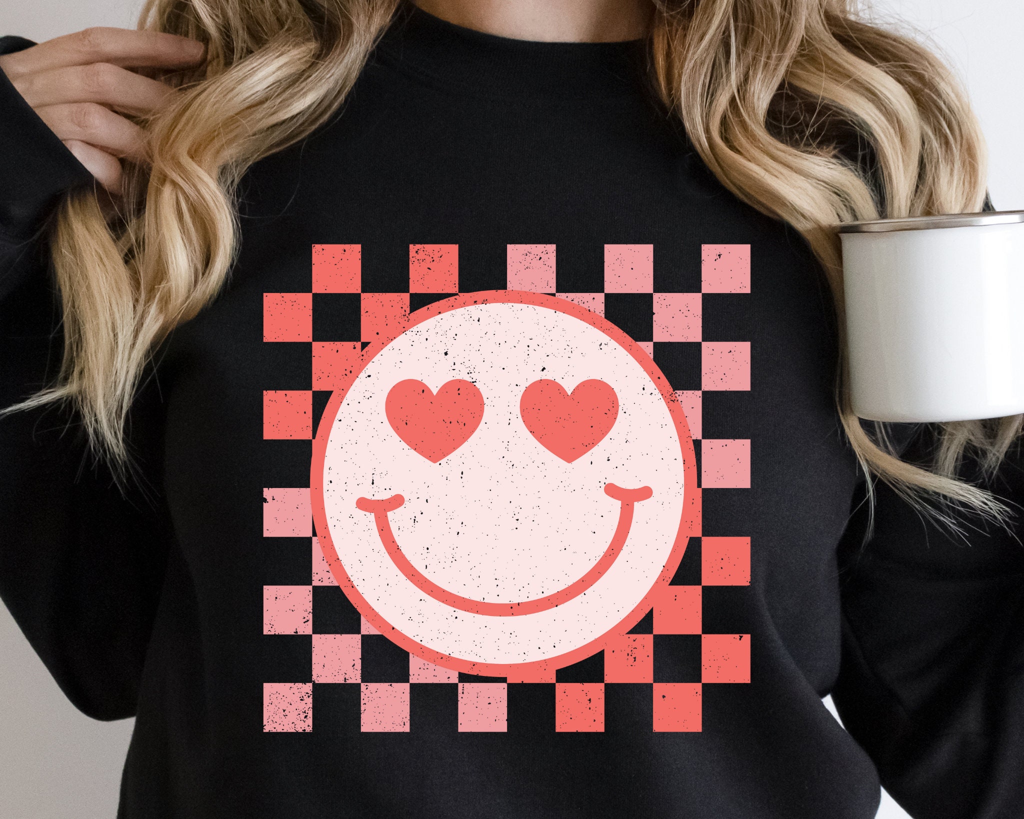 Valentine Heart Eyes Checkered Smiley SVG PNG, Digital Download - Etsy
