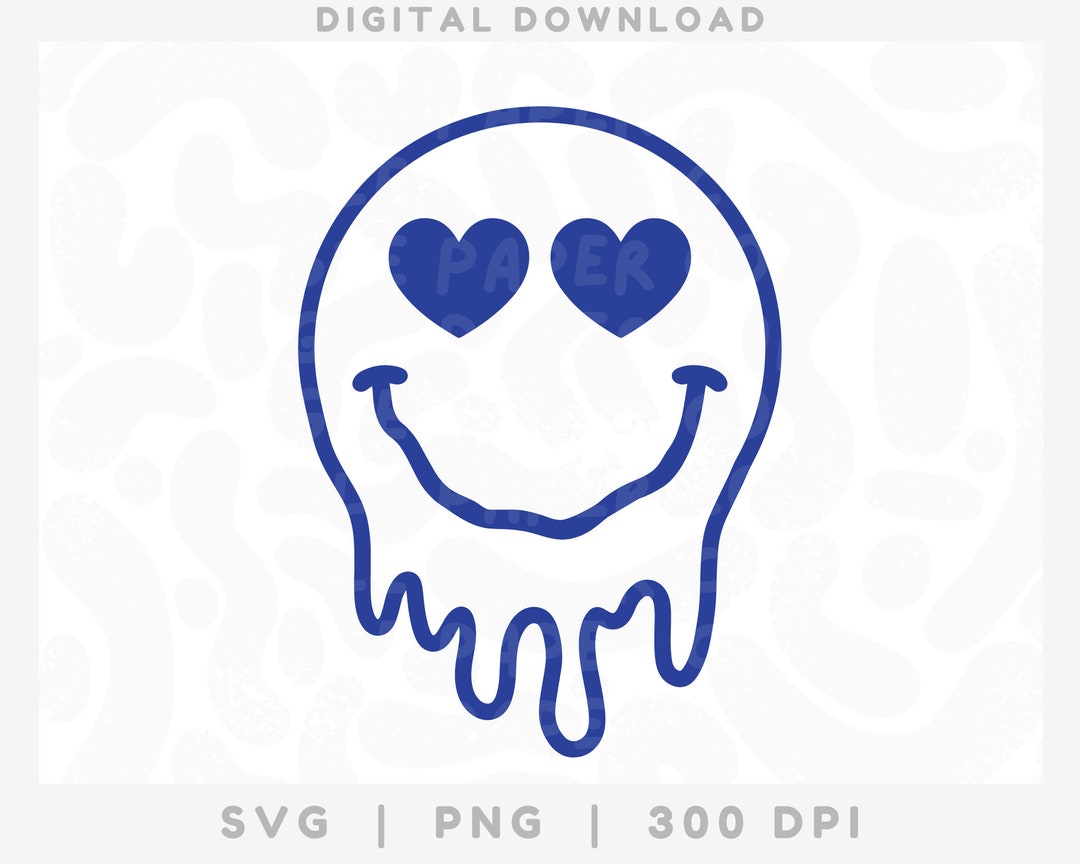 Drippy Smiley Face SVG PNG, Melted Heart Eyes Smiley Face Cut File ...