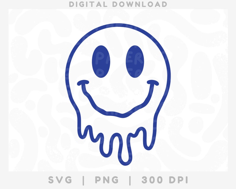 Drippy Smiley Face SVG PNG, Melted Smiley Face Cut File, Retro Melted ...