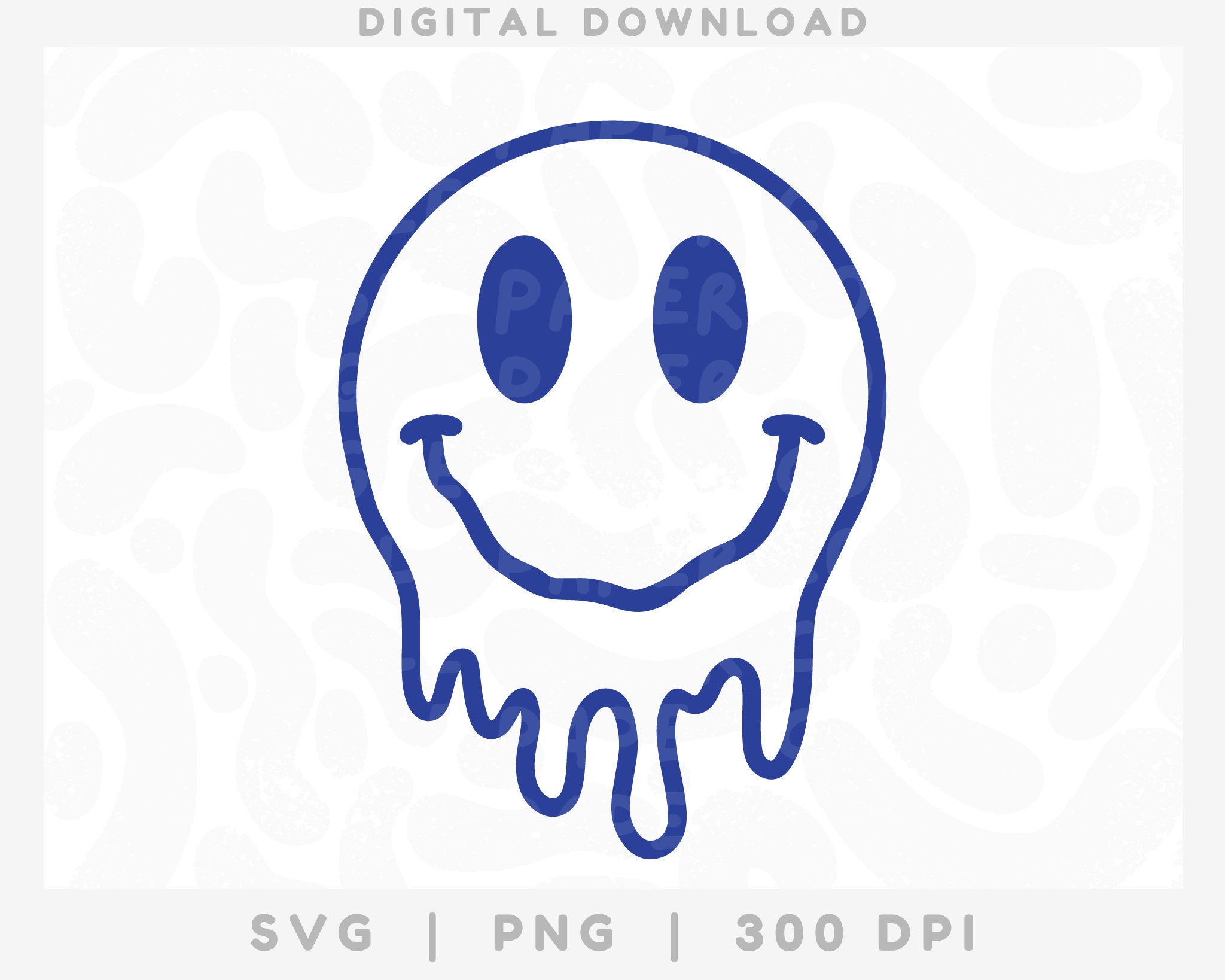 Drippy Smiley Face SVG PNG, Melted Smiley Face Cut File, Retro Melted ...