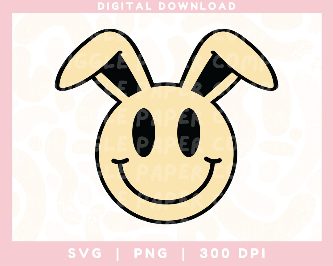 Retro Easter Bunny Smile SVG PNG, Groovy Easter Smiley Face Digital ...