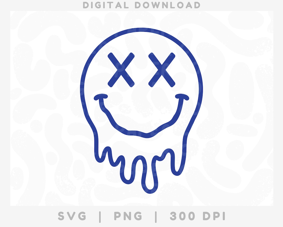 Drippy Smiley Face SVG PNG, Melted Smiley Face Cut File, Retro Melted ...