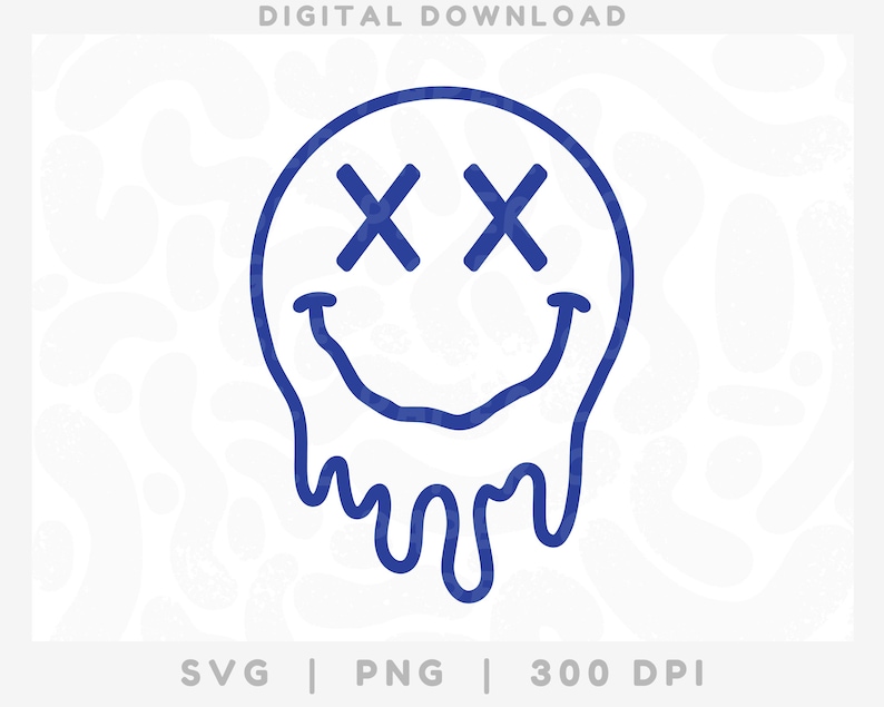Drippy Smiley Face SVG PNG, Melted Smiley Face Cut File, Retro Melted ...