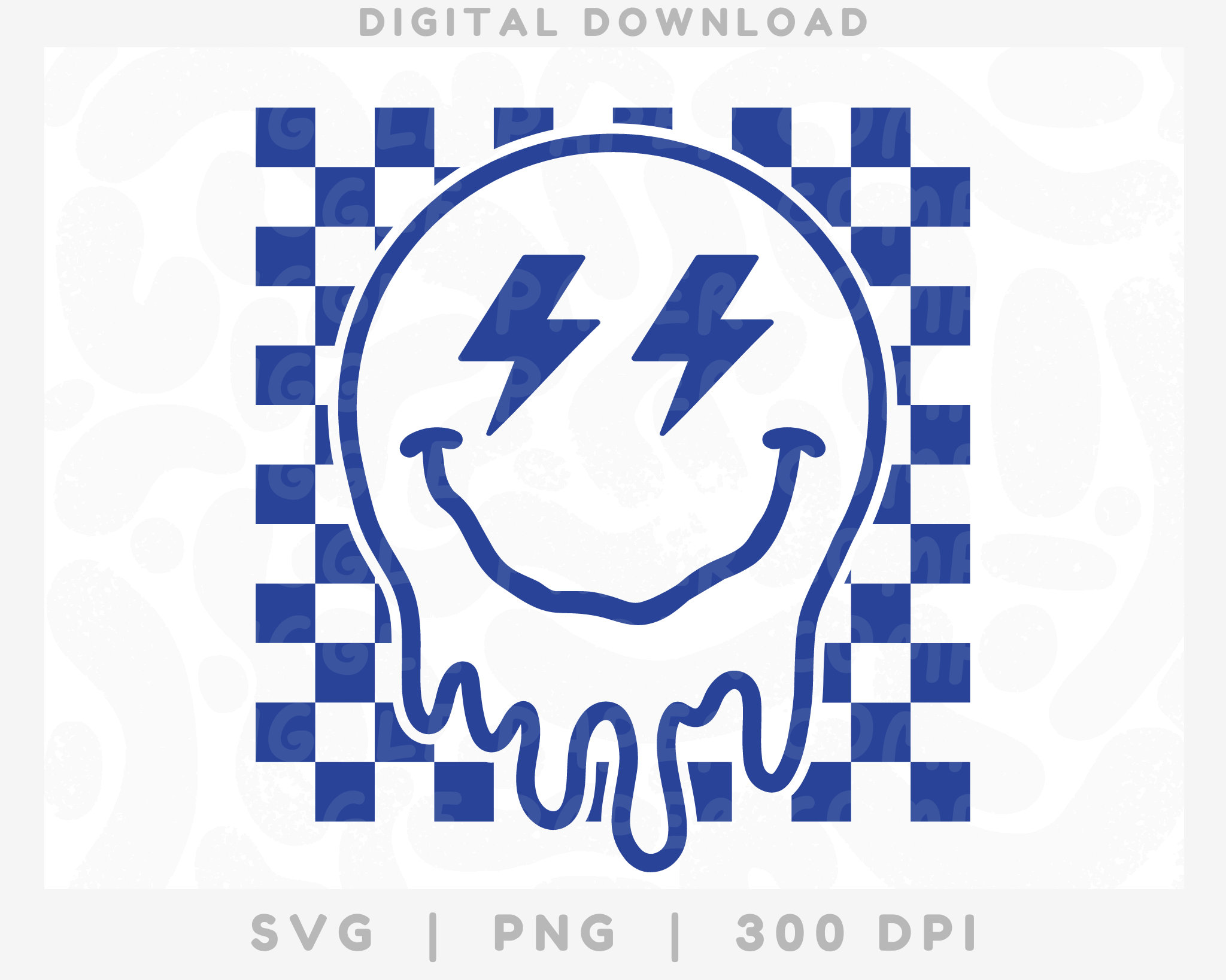 Checker Drippy Smiley Face SVG PNG, Melted Lightning Bolt Eyes Smiley ...