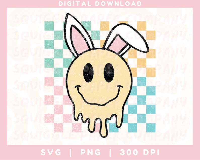 Retro Easter Bunny Drippy Smile SVG PNG, Groovy Easter Melted Face ...