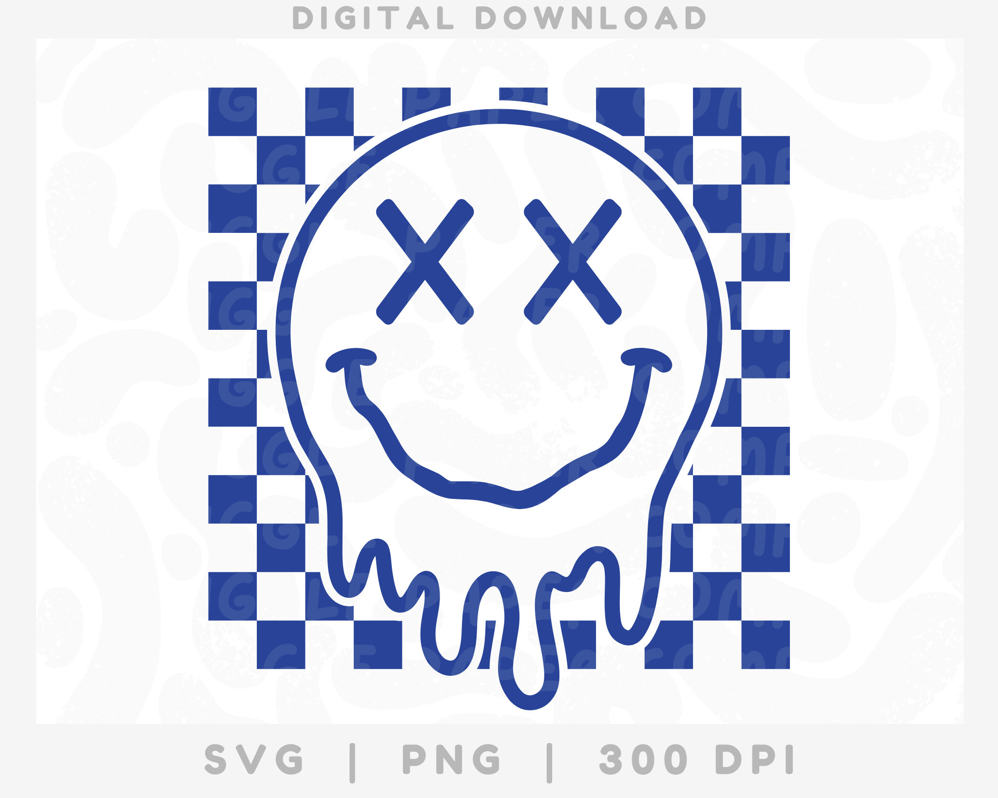 Checker Drippy Smiley Face SVG PNG, Melted Smile Cut File (digital ...