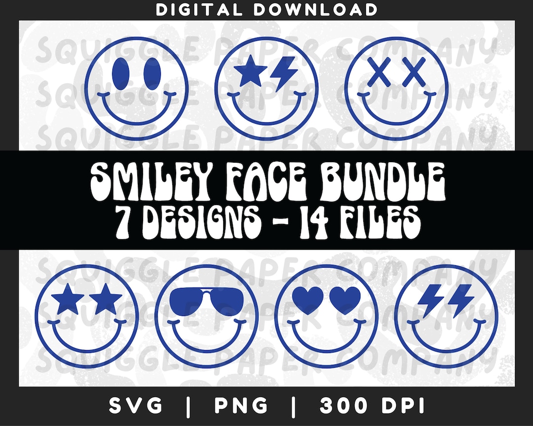 Smiley Faces SVG Bundle, Groovy Cricut Cut File, Retro Smile Svg ...