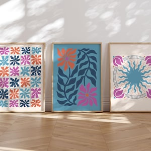 Floral Boho Prints Set of 3, Funky Retro Modern Posters, Aesthetic Wall ...