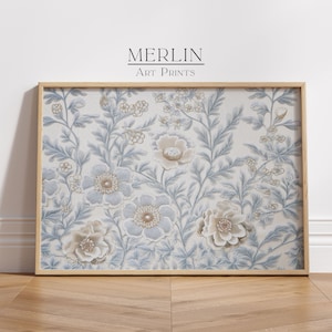 Blue Textile Wall Art, Blue Floral Printable Art, Blue Floral Pattern ...