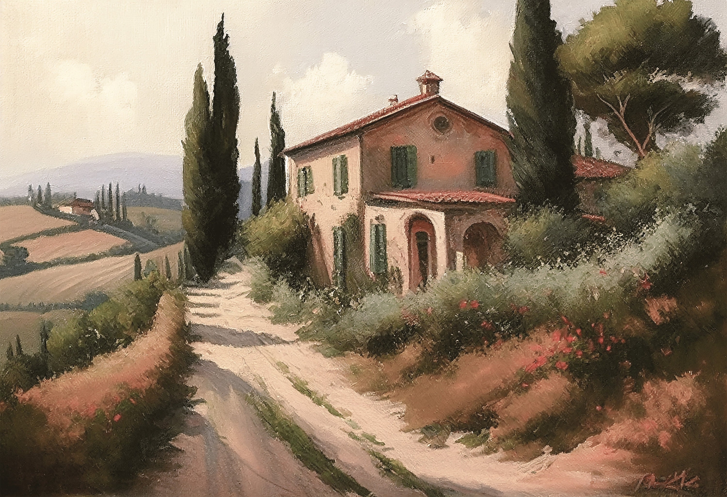 Tuscan Countryside Painting | Rustic Italian Landscape Art (digital ...