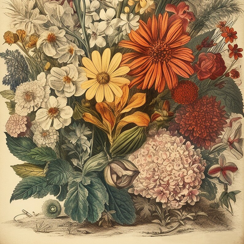 Vintage Botanical Wildflower Print PRINTABLE Floral Boho Wall - Etsy