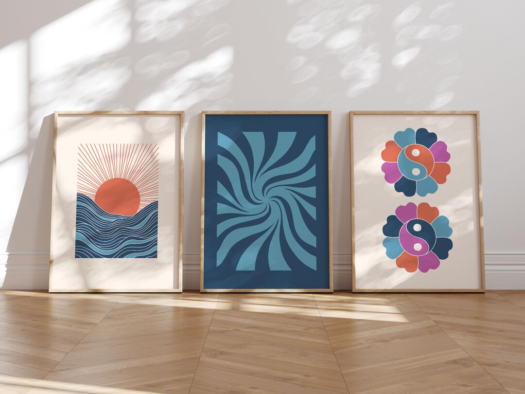 Colorful Boho Prints Set of 3, Funky Retro Modern Posters, Aesthetic ...