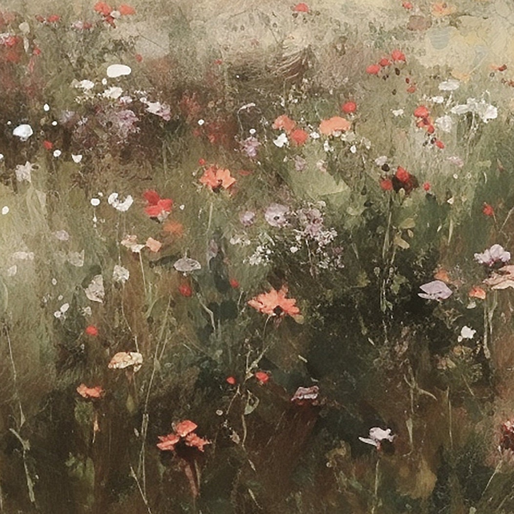 Muted Wildflower Field Impressionist Oil Painting Wall Art PRINTABLE ...