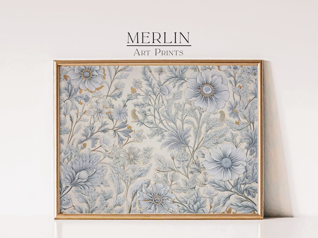 Blue Textile Wall Art, Blue Floral Printable Art, Blue Floral Pattern ...