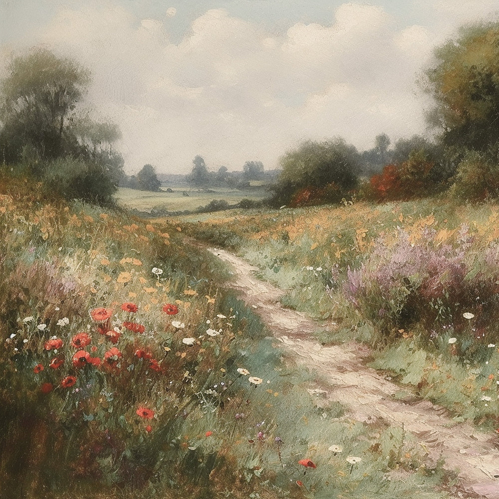 Muted Wildflower Field Impressionist Oil Painting Wall Art - Etsy