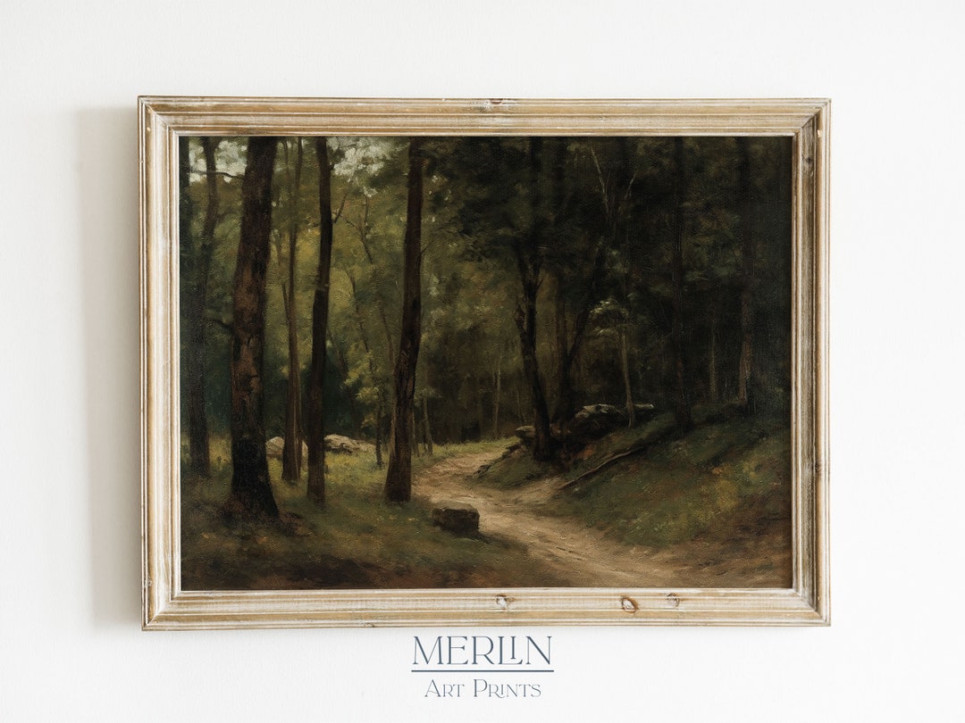 Dark Green Landscape Painting, Impressionist Forest Print, Farmhouse ...