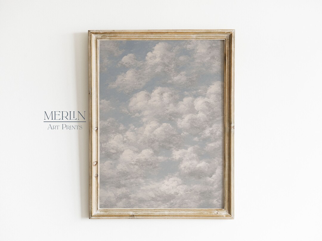 Cloudy Sky Painting, Printable Cloud Art, Vertical Painting Large, Sky ...