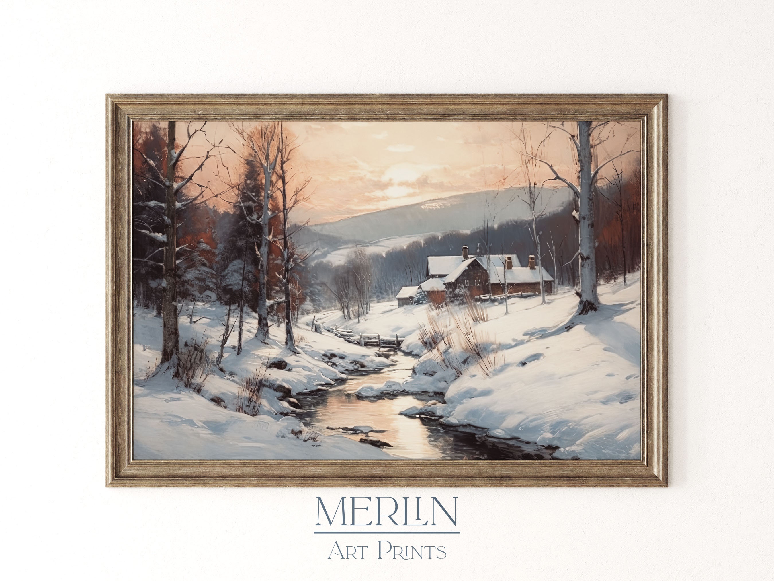 Vintage Winter Landscape Art Print Download Landscape Winter Painting ...