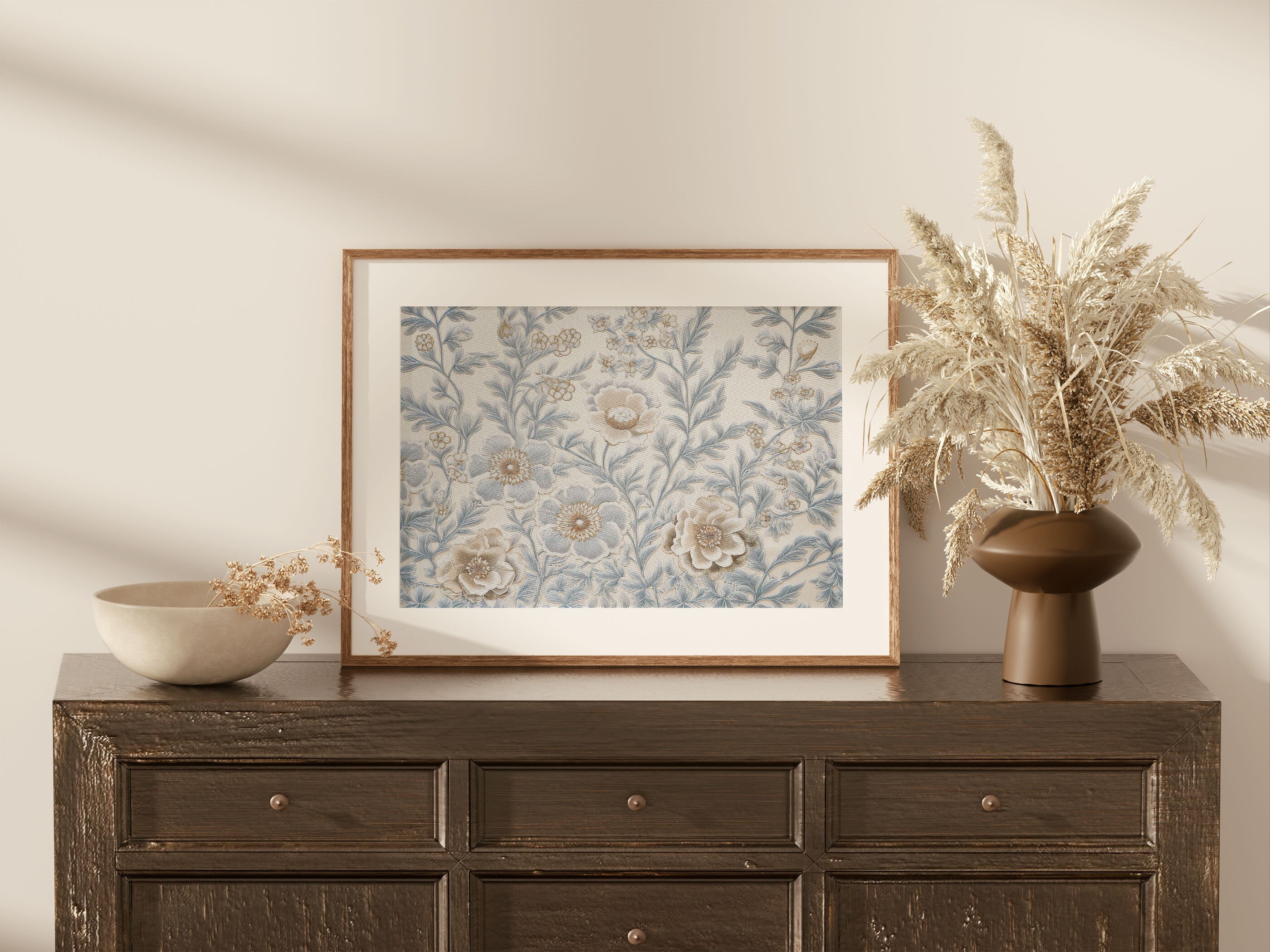 Blue Textile Wall Art, Blue Floral Printable Art, Blue Floral Pattern ...